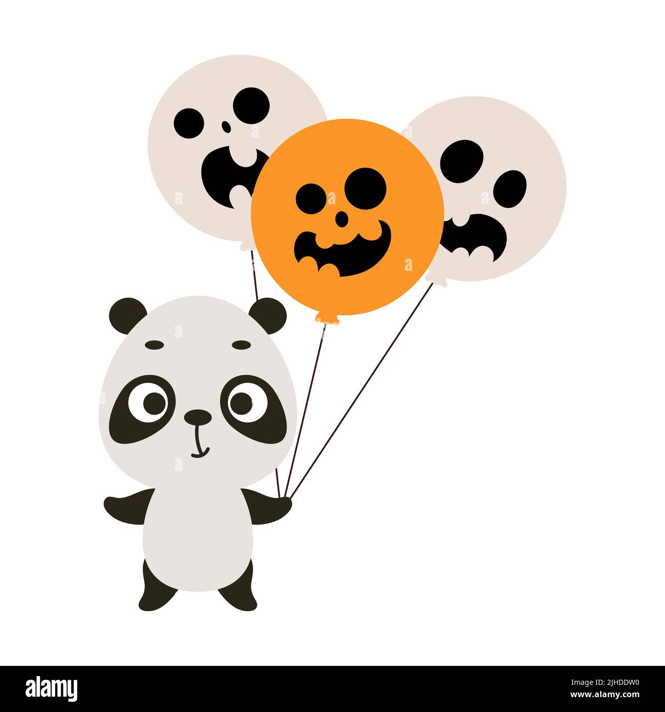 Cute little panda holding Halloween balloons. Cartoon animal character ...