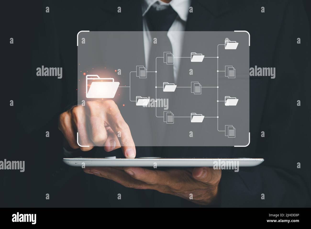 Document management system concept, Businessman working on digital tablet document management ...