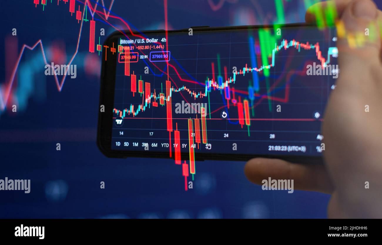 Business candlestick. Financial static analysis with growing financial ...