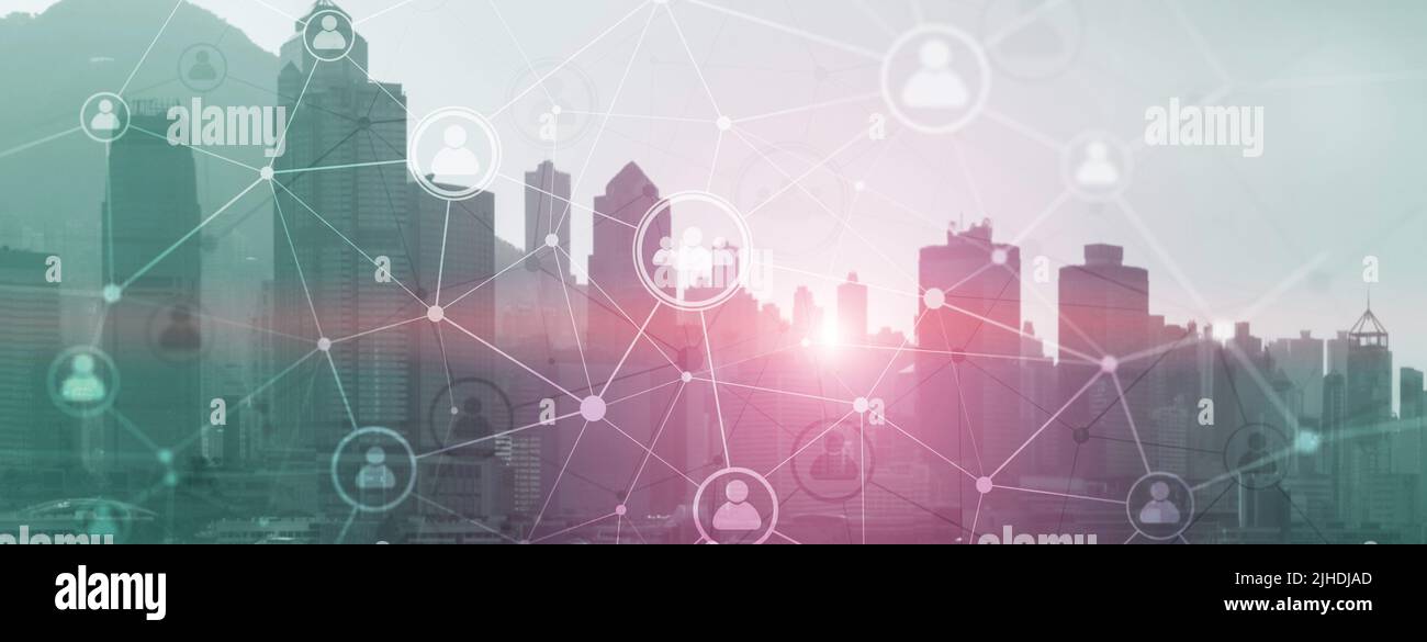 Double exposure mixed media people network structure. HR Human ...