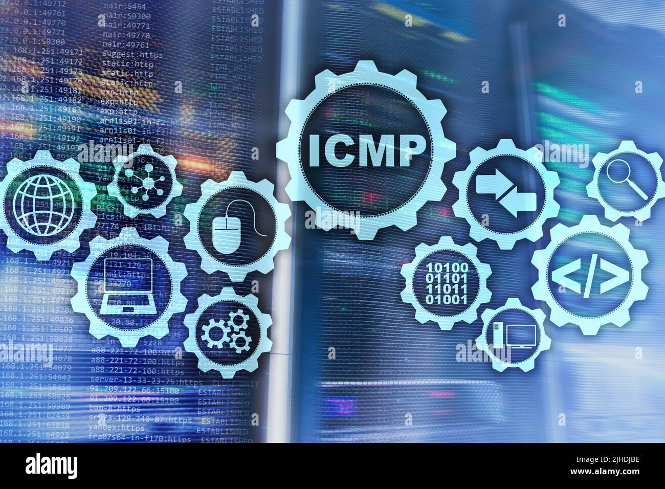 ICMP. Internet Control Message Protocol. Network concept. Server room ...