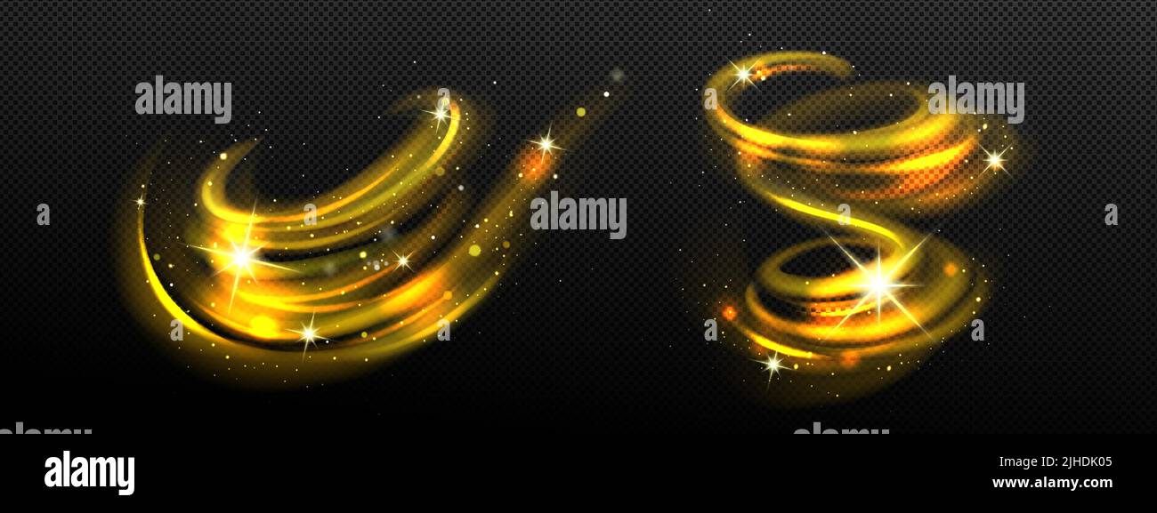 Magic spiral, twist effect with stars and sparkles. Gold swirl of wand ...