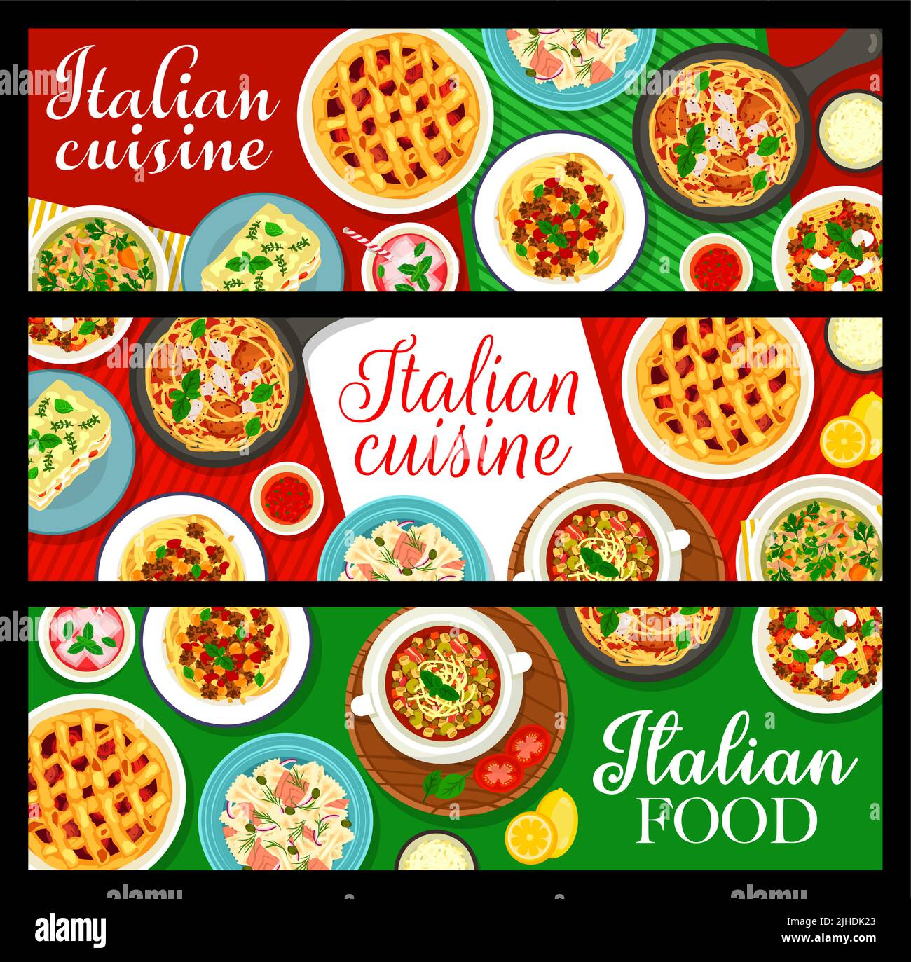 Italian food cuisine banners with pasta, Italy restaurant dishes ...