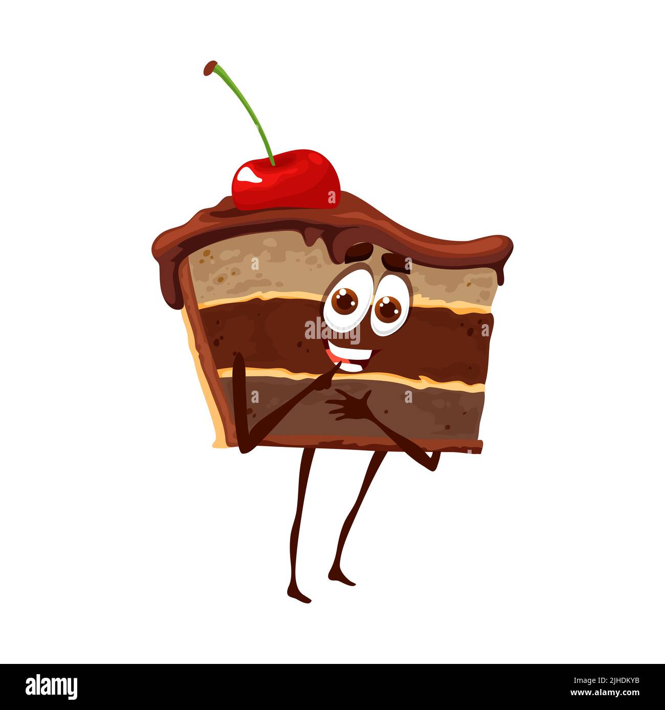 Cartoon chocolate piece of cake character. Isolated vector cheerful ...