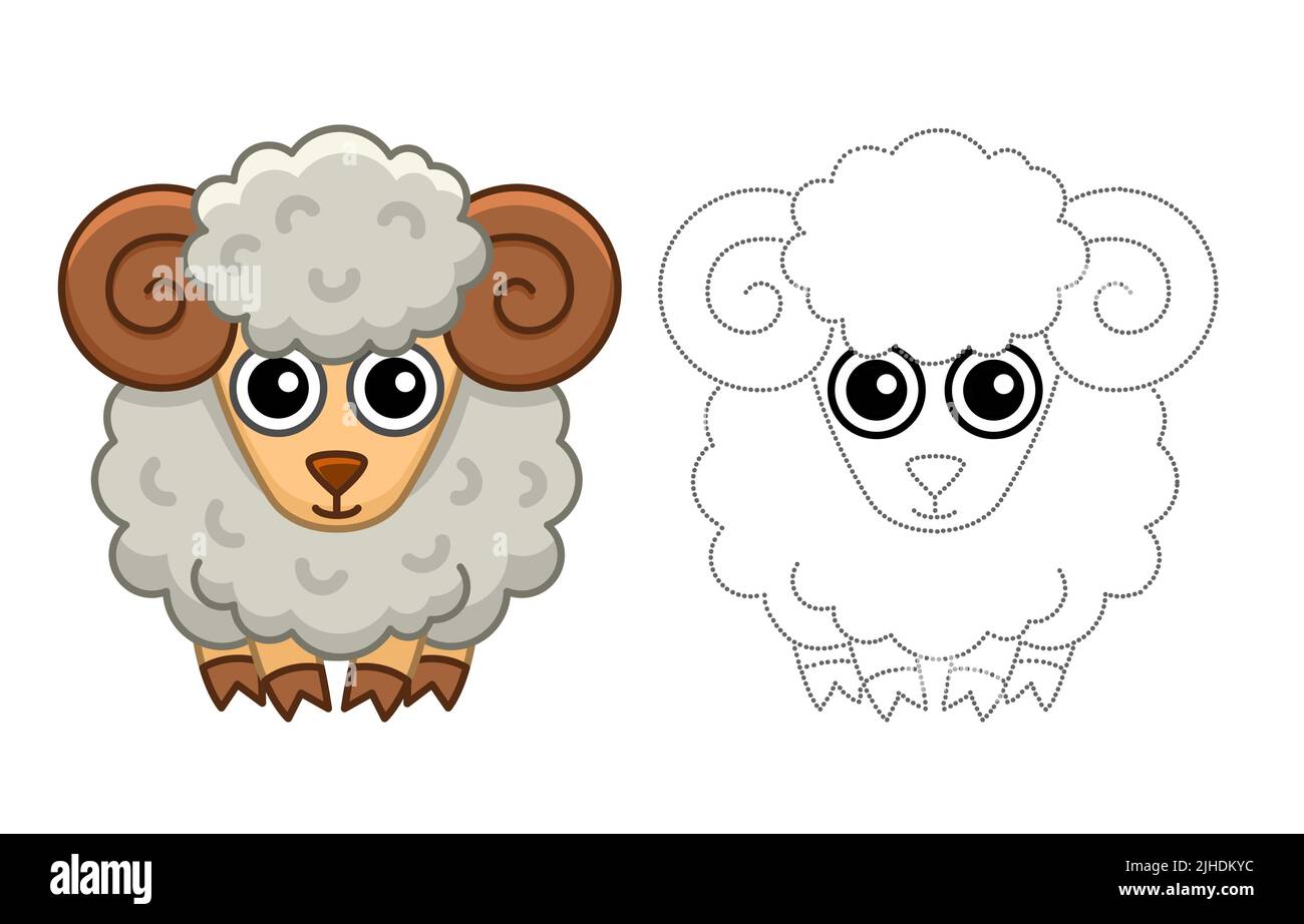 Coloring farm animal for children coloring book. Funny ram, sheep in a ...
