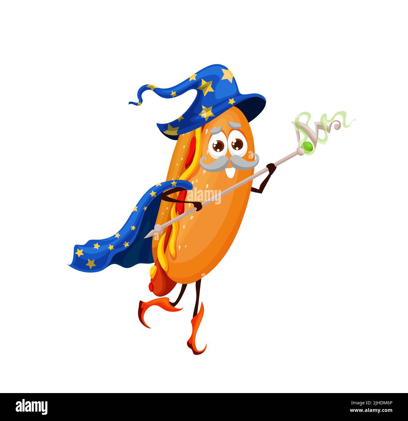 Cartoon hotdog wizard character. Fast food restaurant or street cafe ...
