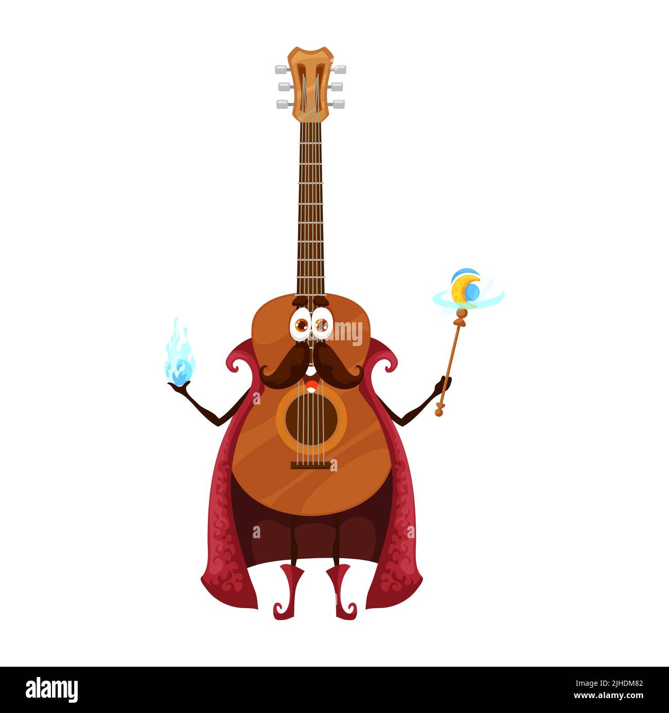 Cartoon guitar mage personage. Isolated vector wizard string instrument ...