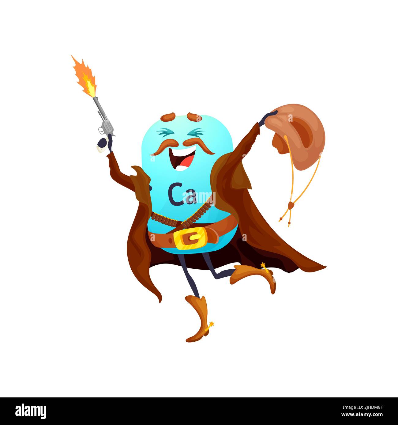 Cartoon calcium cowboy micronutrient character. Funny vector ranger ...