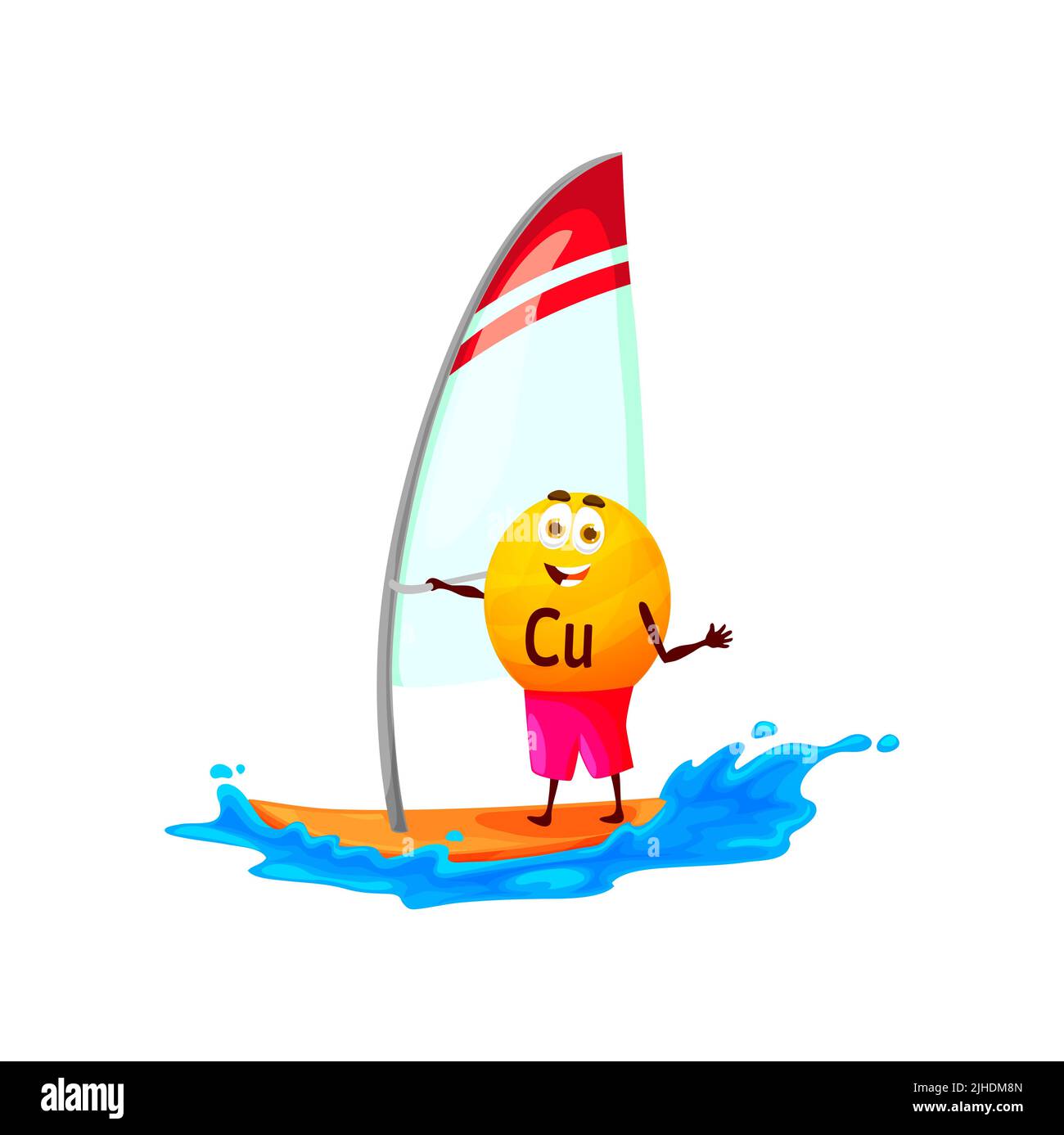 Cartoon copper or cuprum micronutrient on windsurfing. Funny vector ...