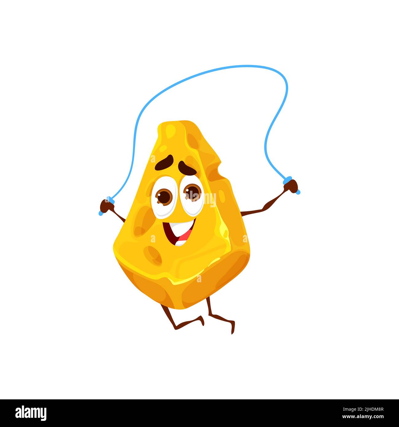 Cartoon cheese with skipping rope, food character on sport or fitness ...