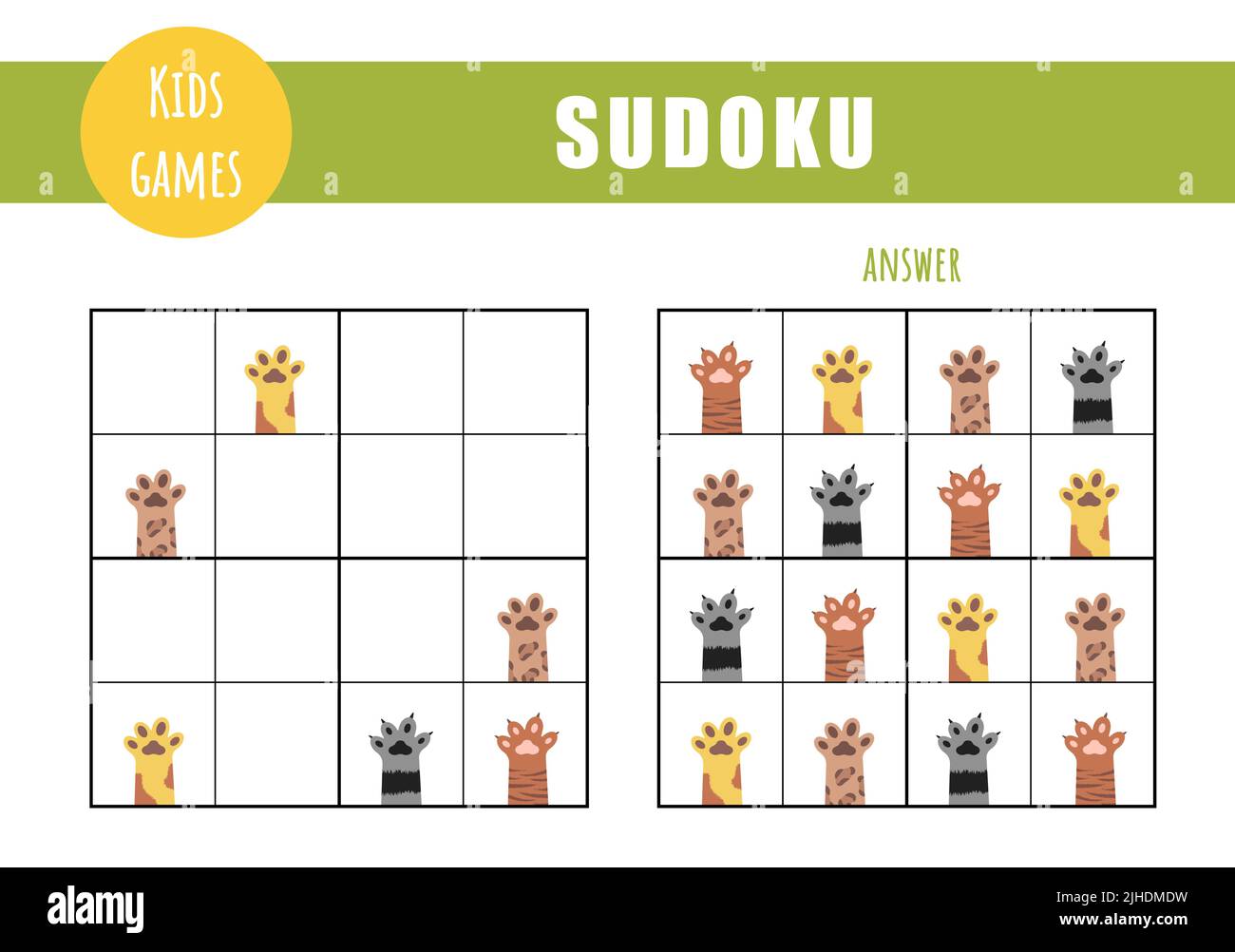 Sudoku for kids. Children activity sheet. Puzzle game with cat paws ...