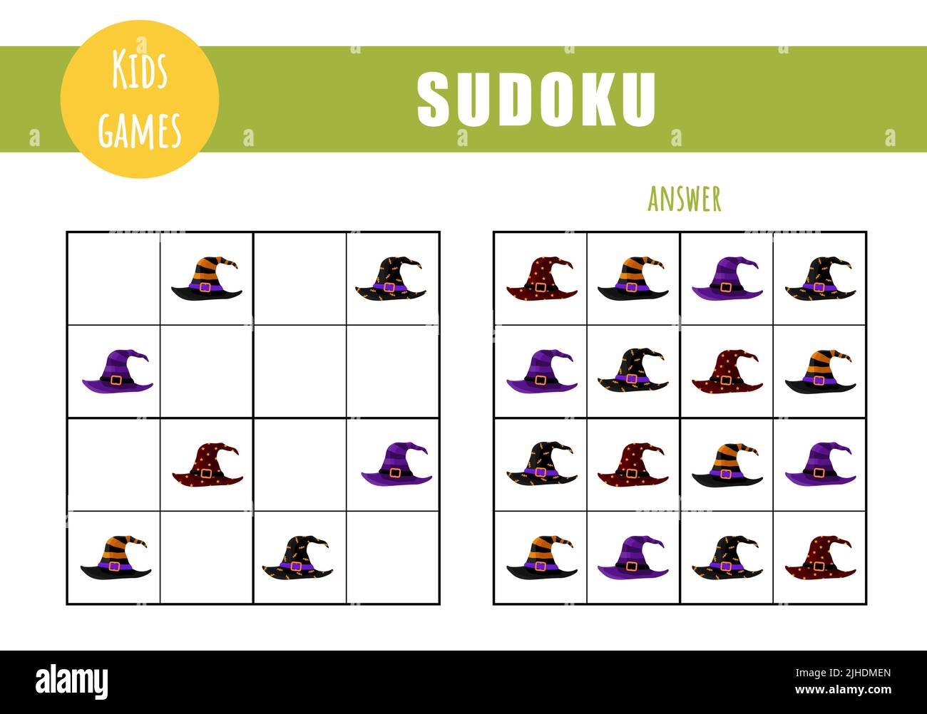 Sudoku for kids. Children activity sheet. Puzzle game with halloween ...