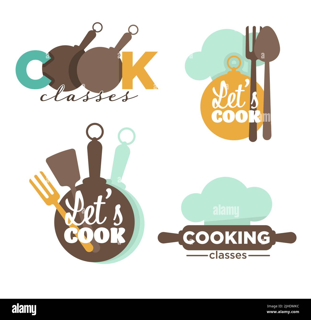 Kitchenware and cutlery cooking school or classes isolated icons vector ...