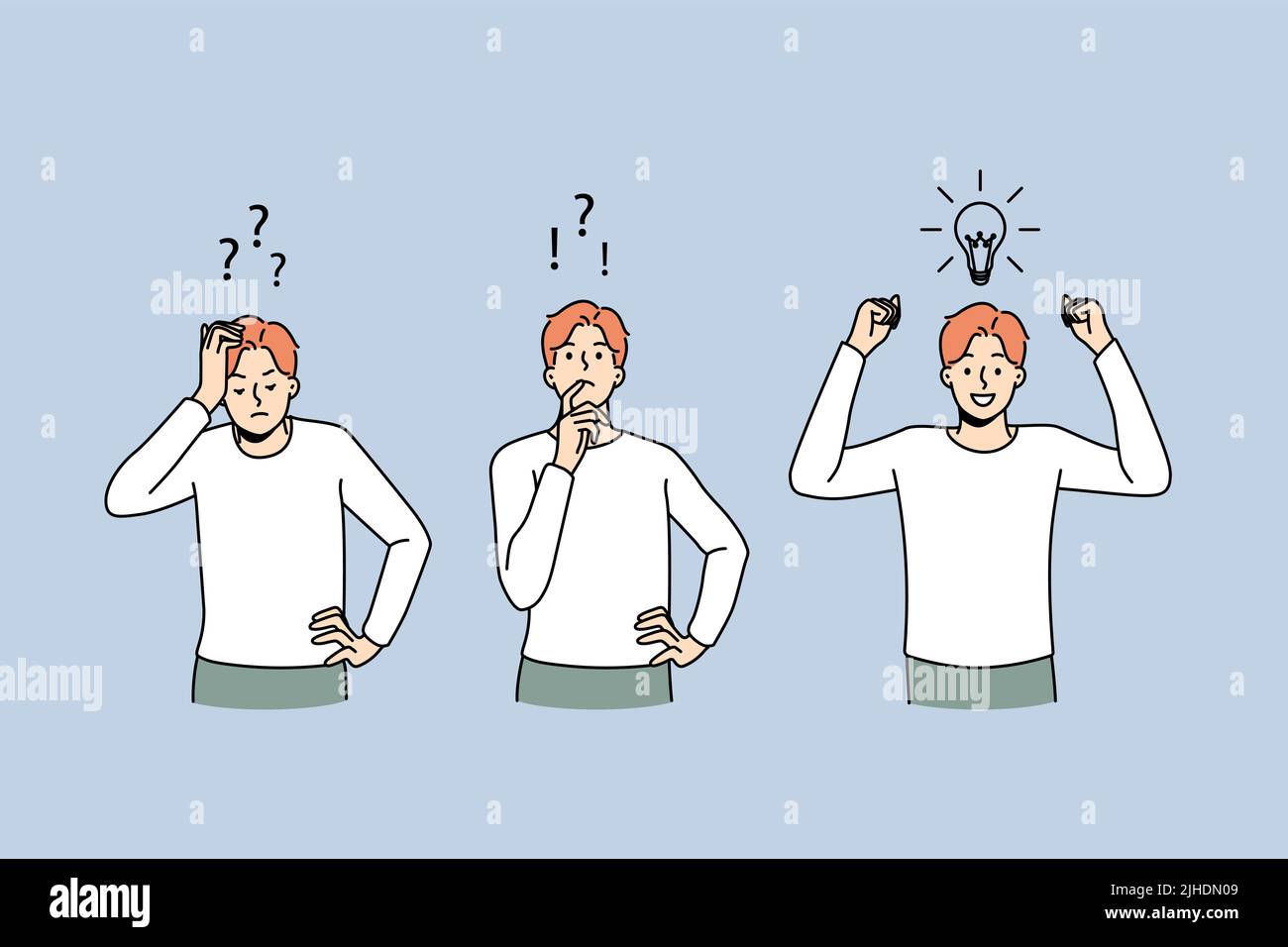 Man feeling confused thinking looking for problem solution. Process of ...