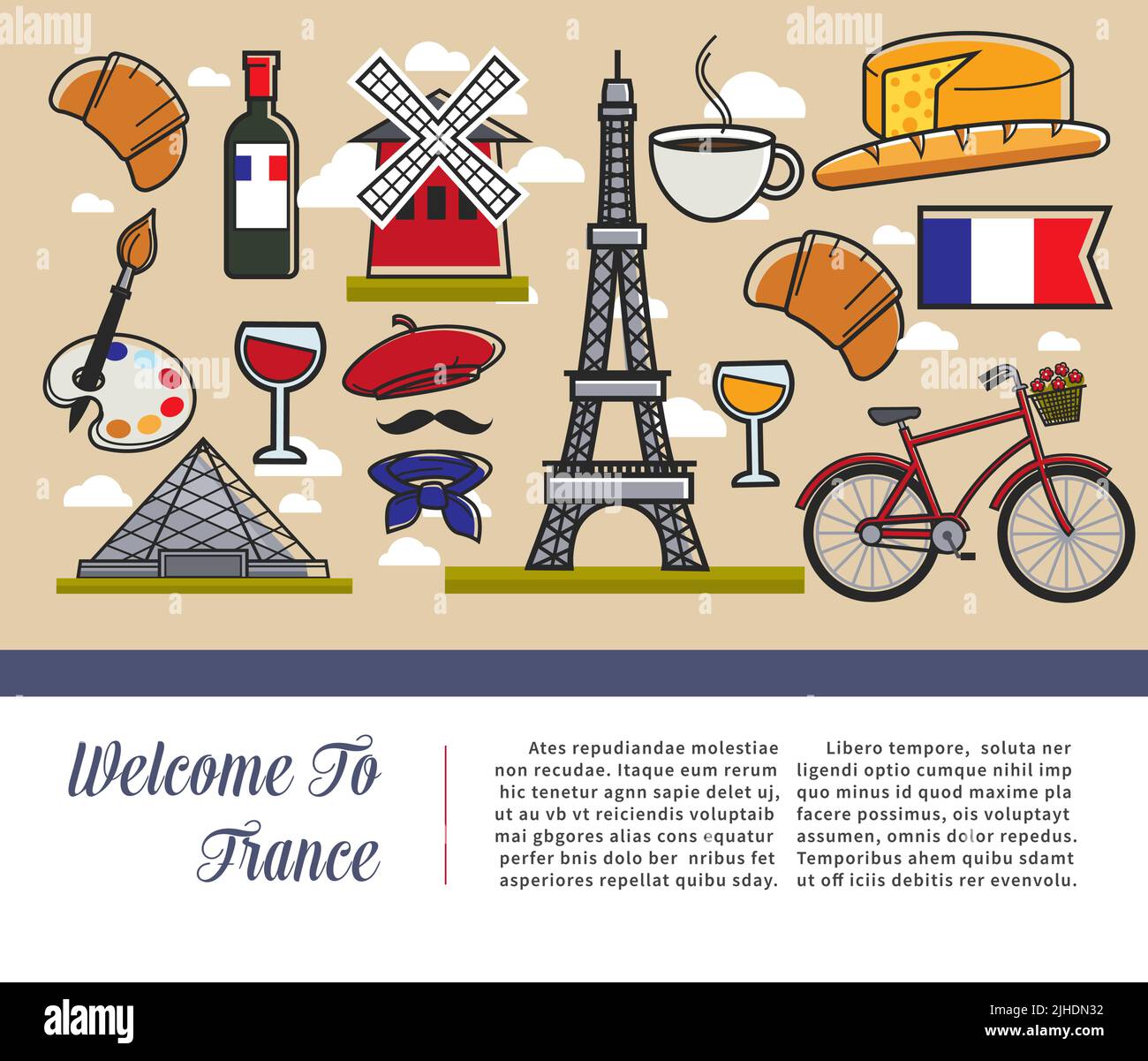 Travel agency brochures French culture and symbols architecture Stock ...