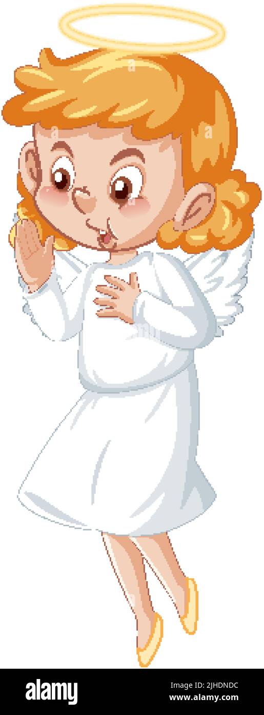 Cute angel cartoon character in white dress on white background ...