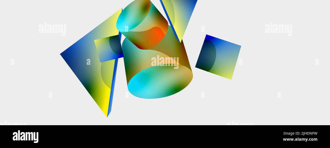 3d vector minimalist geometric abstract background. Triangle, cylinder ...