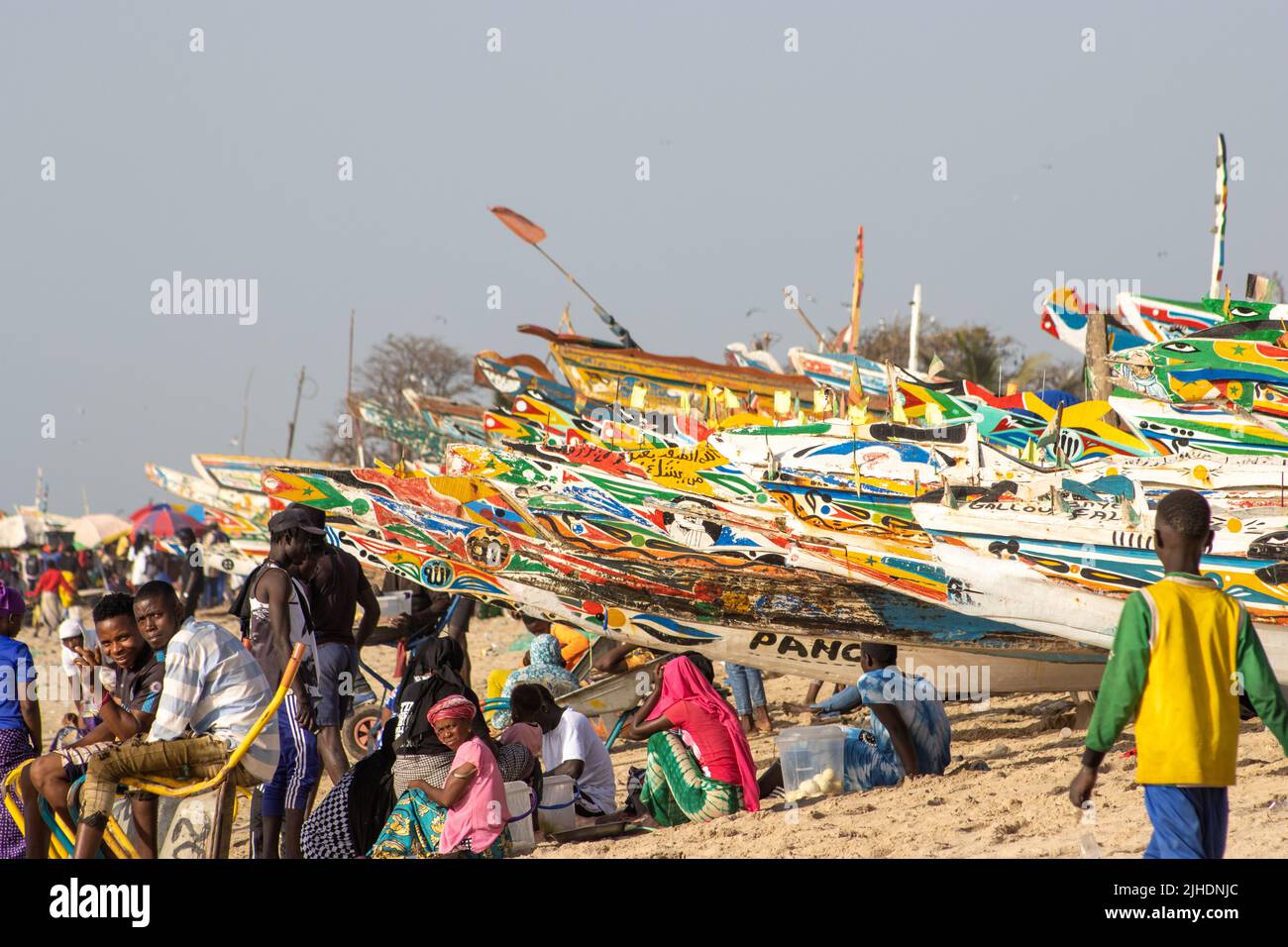 TANJI, THE GAMBIA - FEBRUARY 6, 2022 the colourful fishing boats of the ...