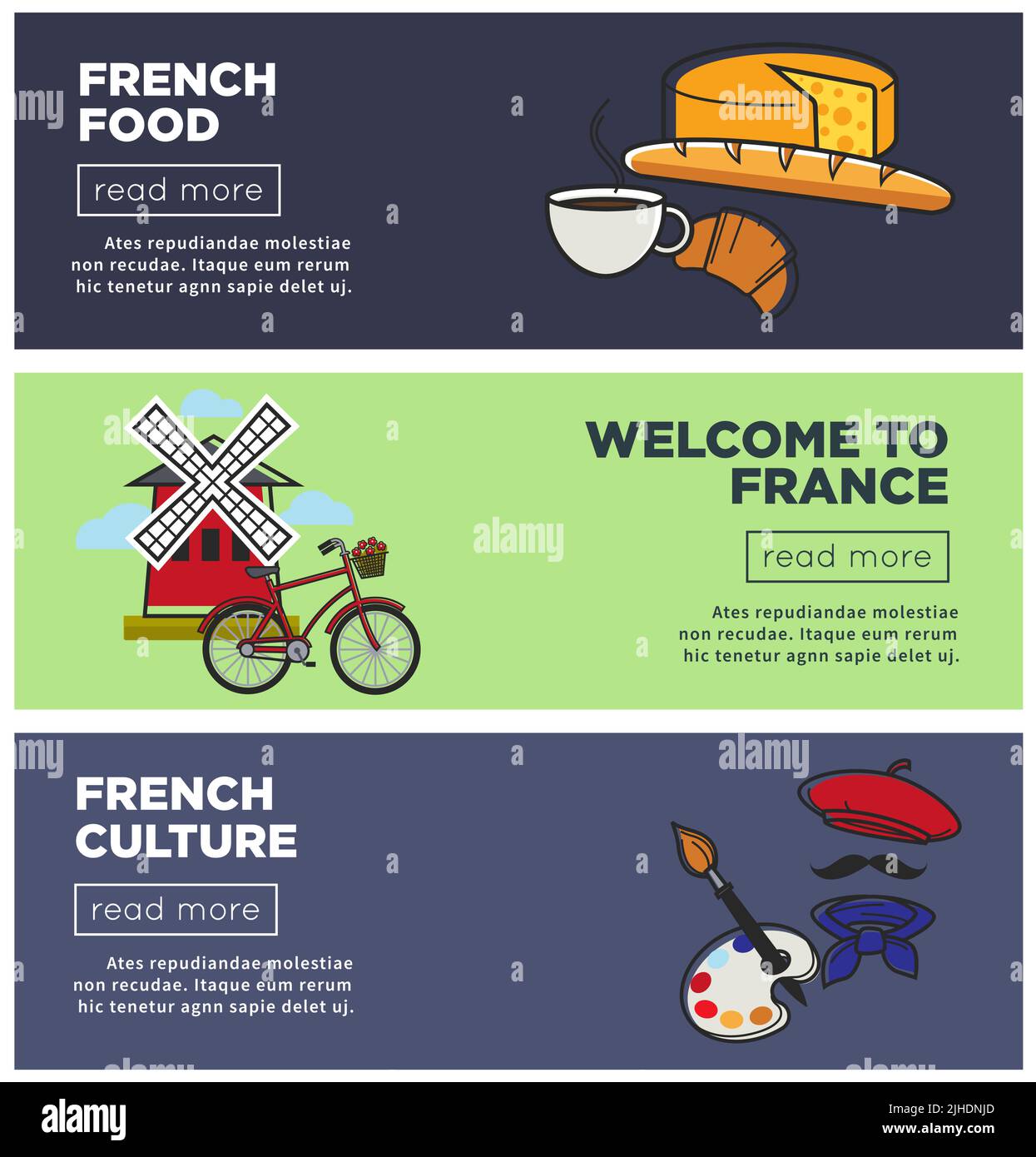 French symbols travel to France Internet web pages templates vector ...