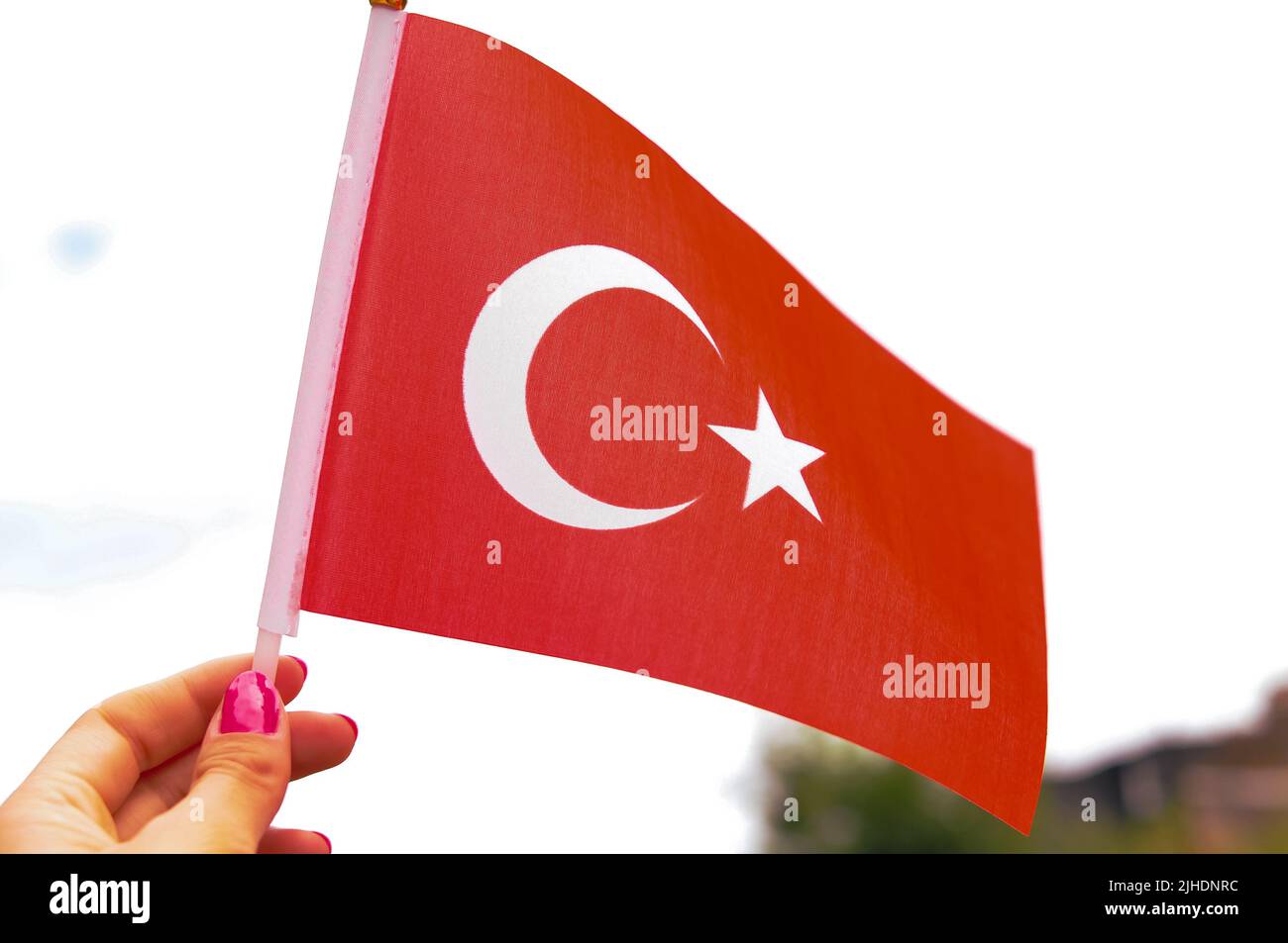 Close up of Turkish national red flag with moon and stars Stock Photo ...