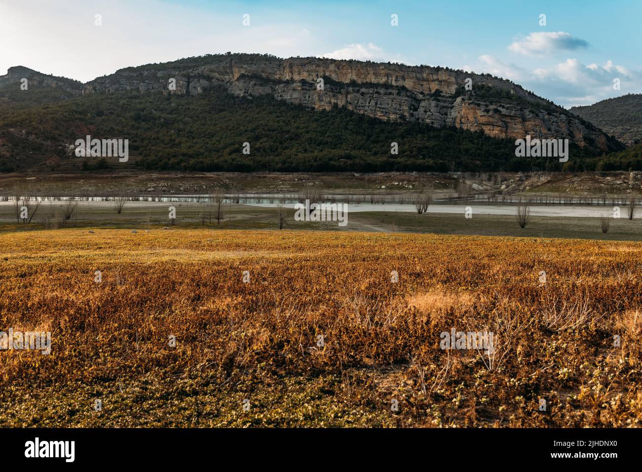 Beautiful landscape of spanish countryside on sunset. Mountains and ...