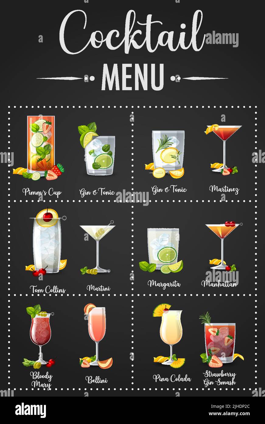 A printed menu of cocktails illustration Stock Vector Image & Art - Alamy