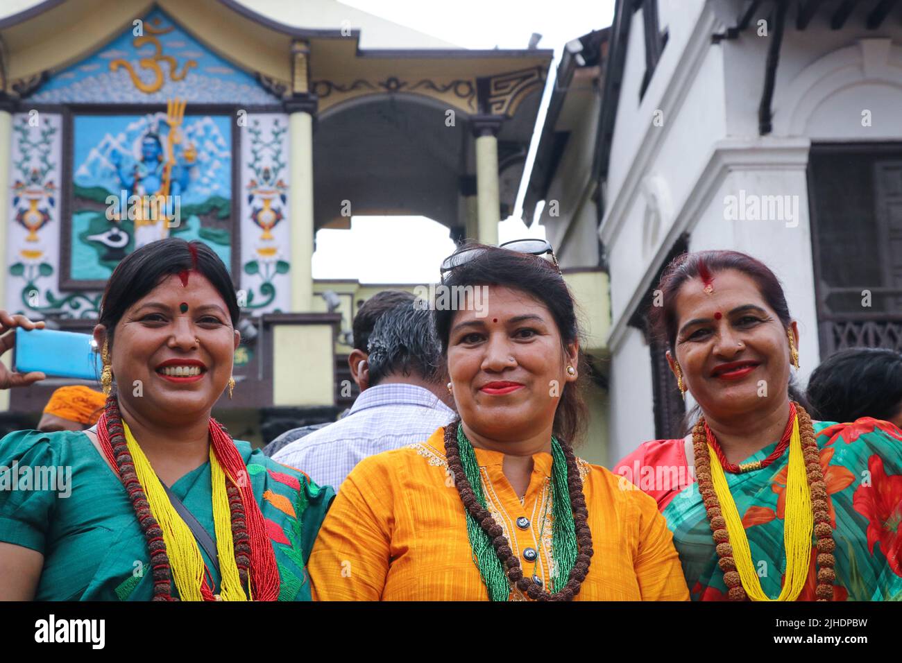 On July18,2022 in Kathmandu, Nepal. Women devotees poses for the photos ...