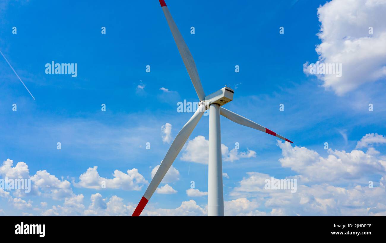 View on wind generator, turbines, with rotating blades, propellers ...