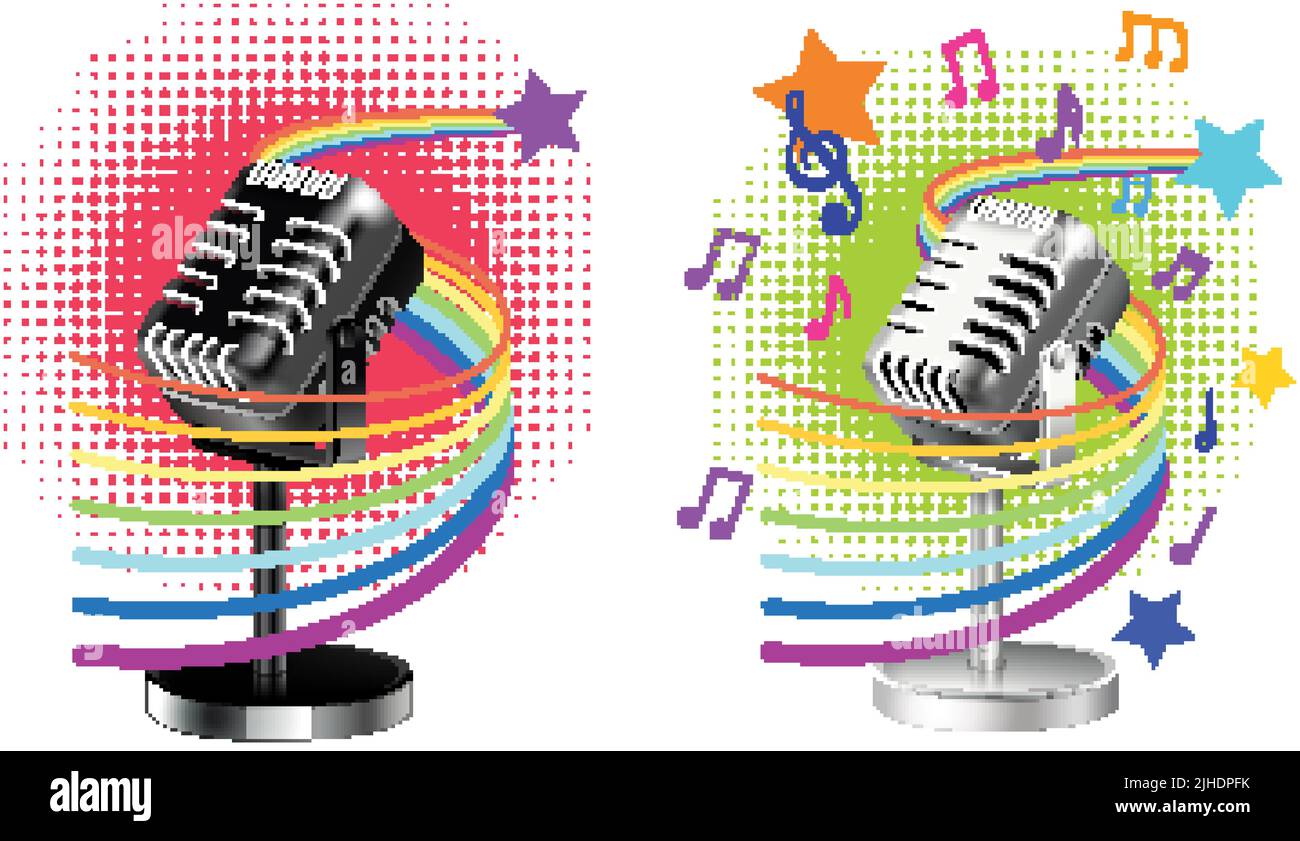 Vintage microphone with music symbols illustration Stock Vector Image ...