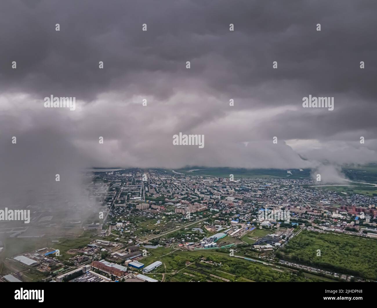 Flying through thick clouds. Rain clouds in the sky. Cumulus clouds ...