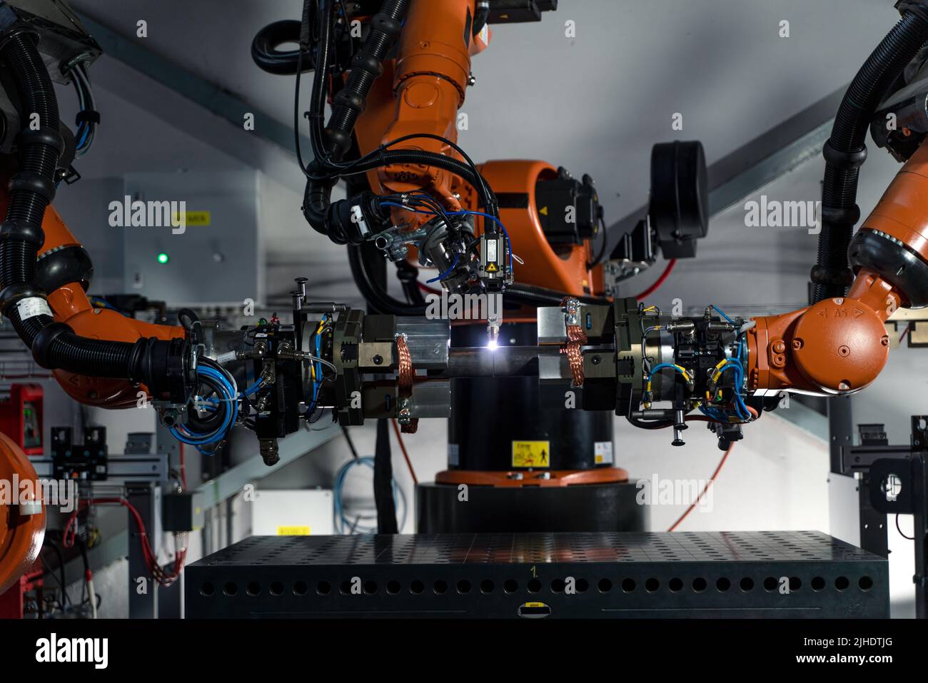 Robotic arm at industrial manufacture factory. Automated production ...