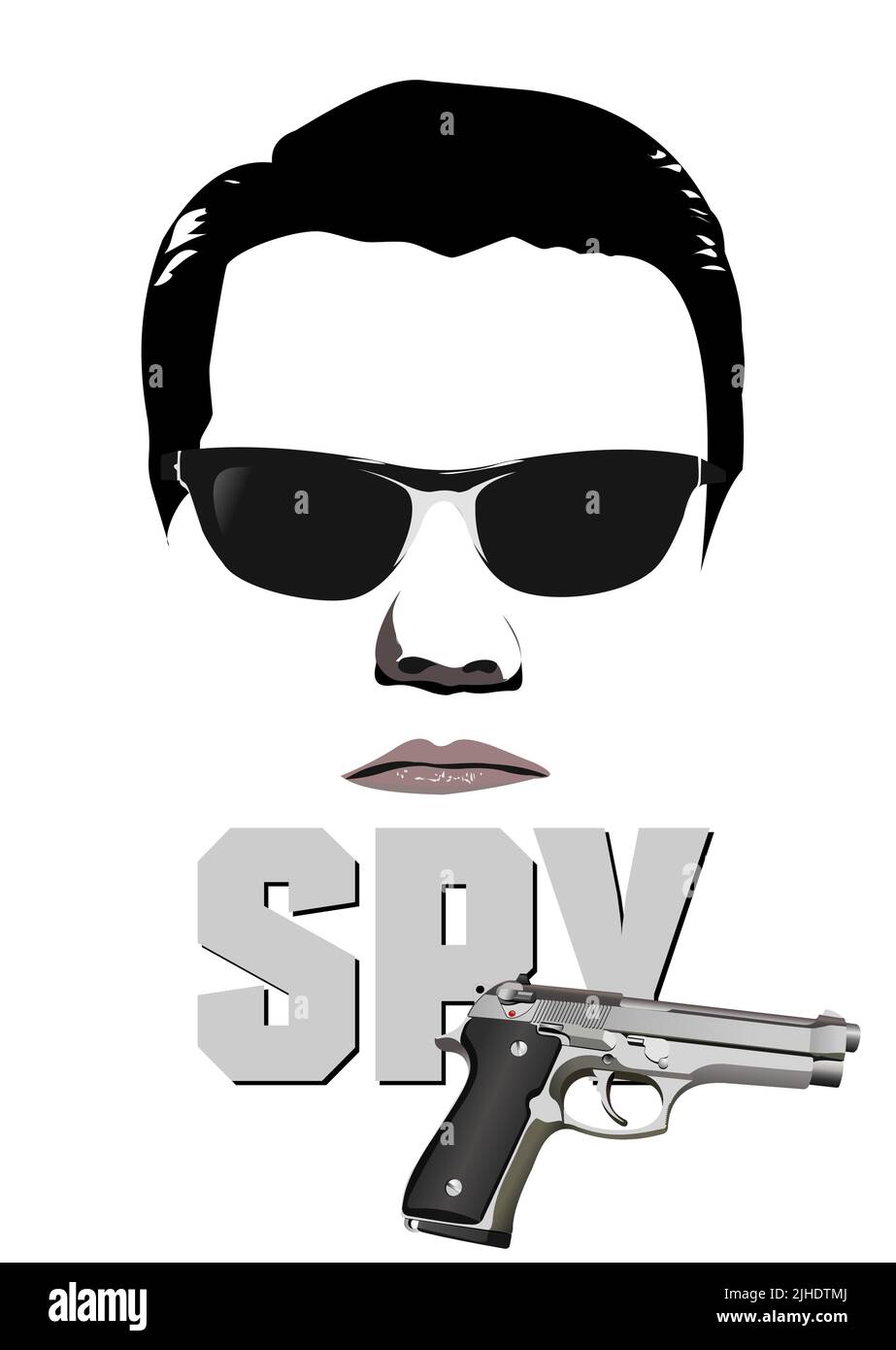 Man spy and handgun isolated on white background, 3d vector ...