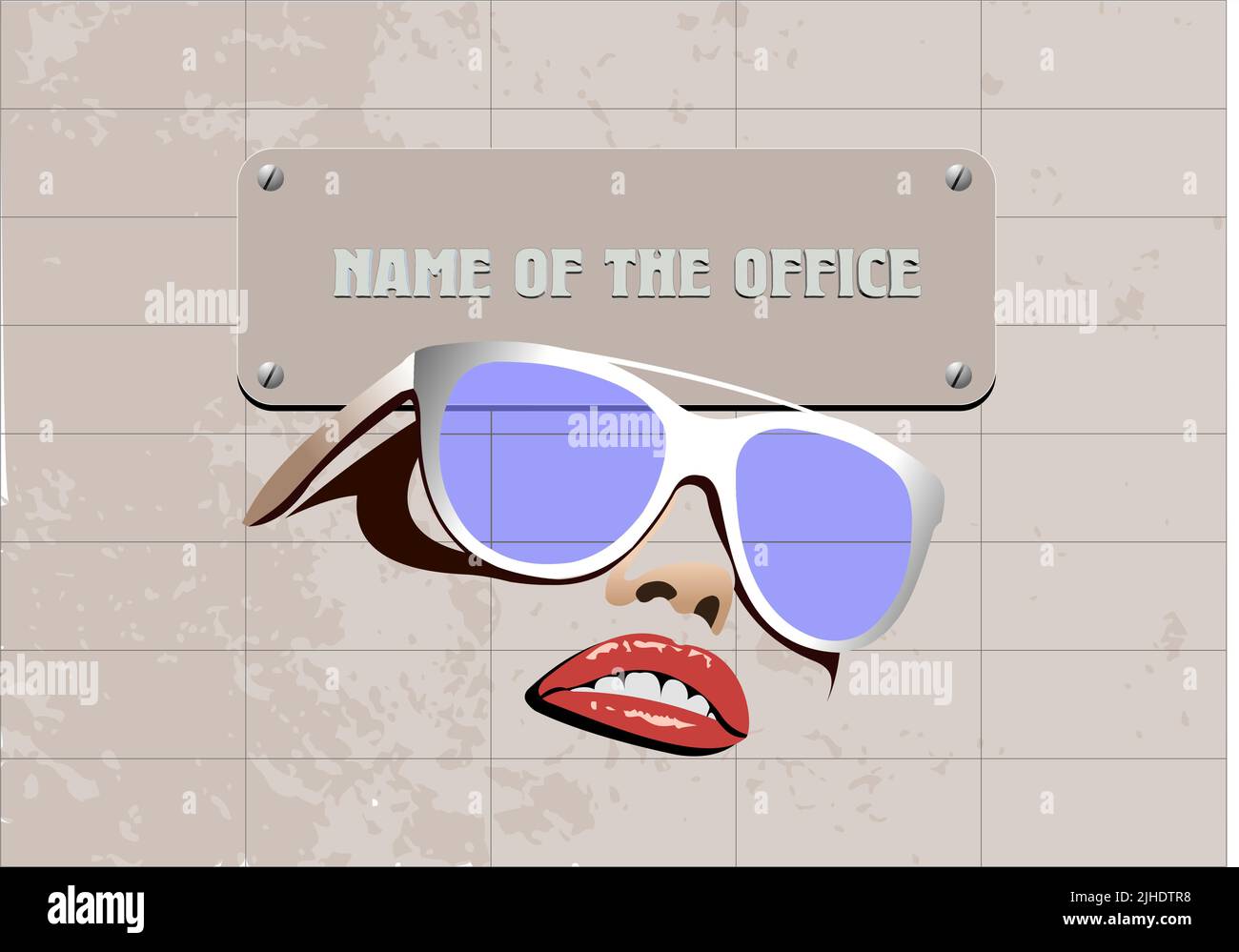 Signboard of the office on marble texture background with sunglasses ...