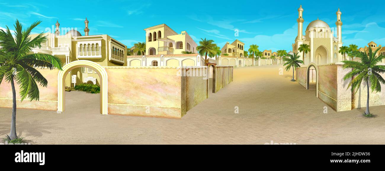 Panorama of the old city in Egypt on a sunny day. Digital Painting ...
