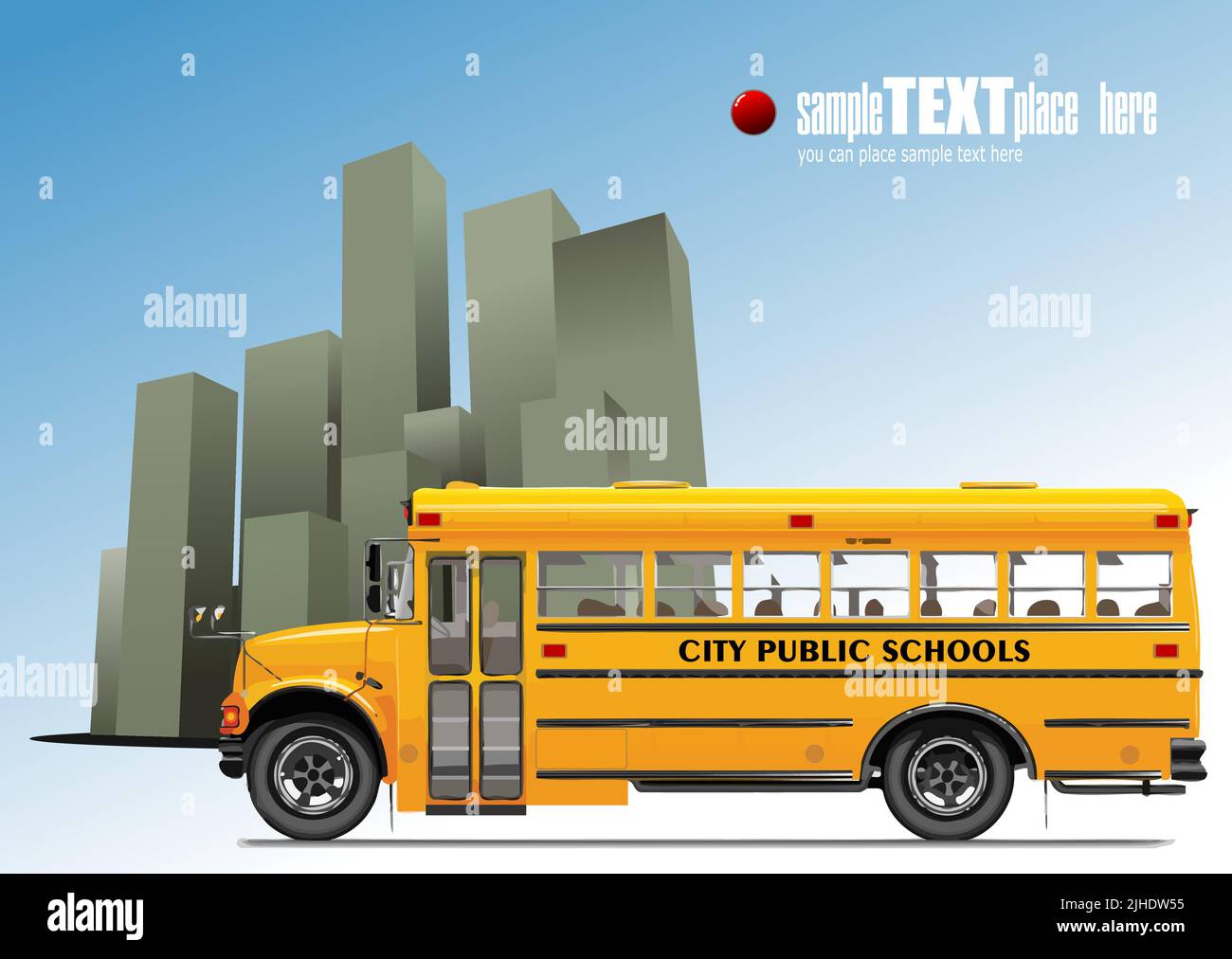 Yellow school bus on abstract city background. Vector 3d illustration ...