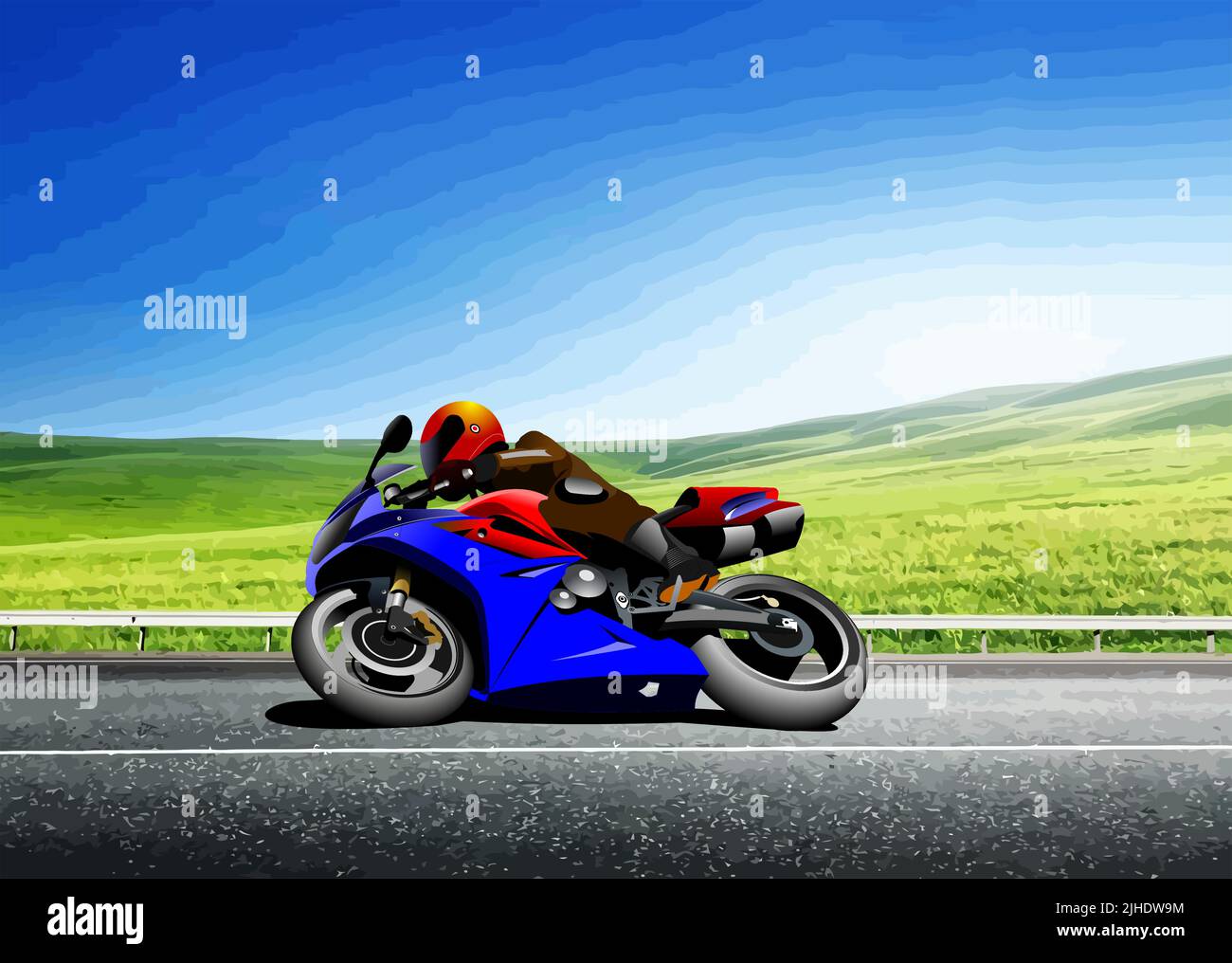 Fast Motorcycle on the coast road riding. 3d color vector illustration ...