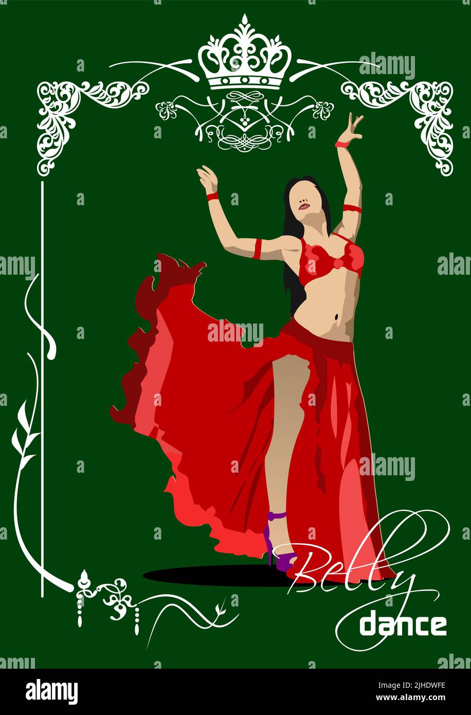 Belly dancer. Attractive girl dances east dance. Red dress. 3d vector color illustration Stock ...