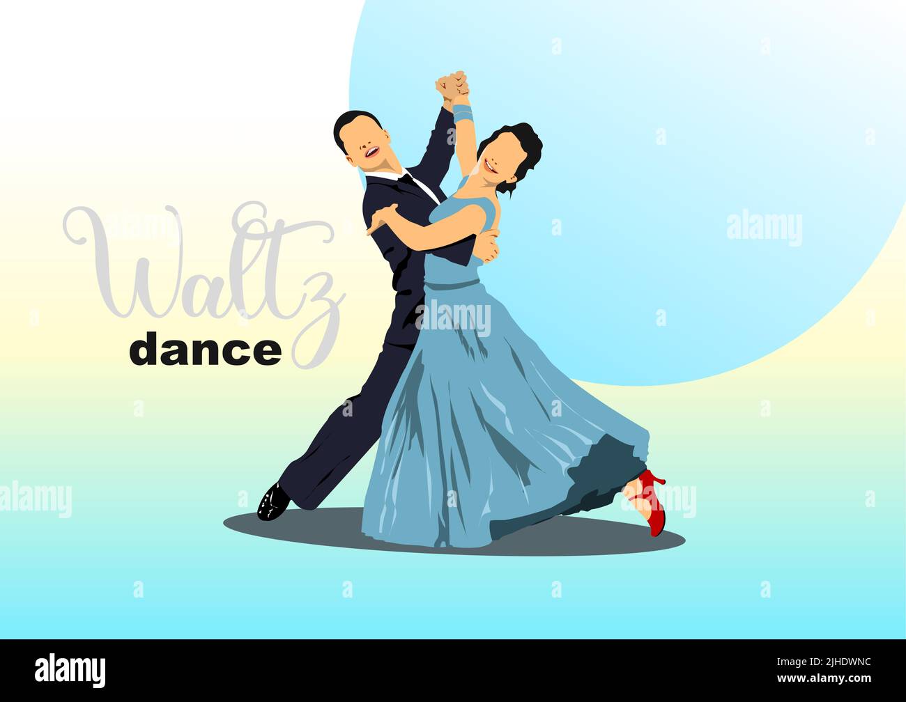 The young man and the girl dancing waltz. 3d color vector illustration ...