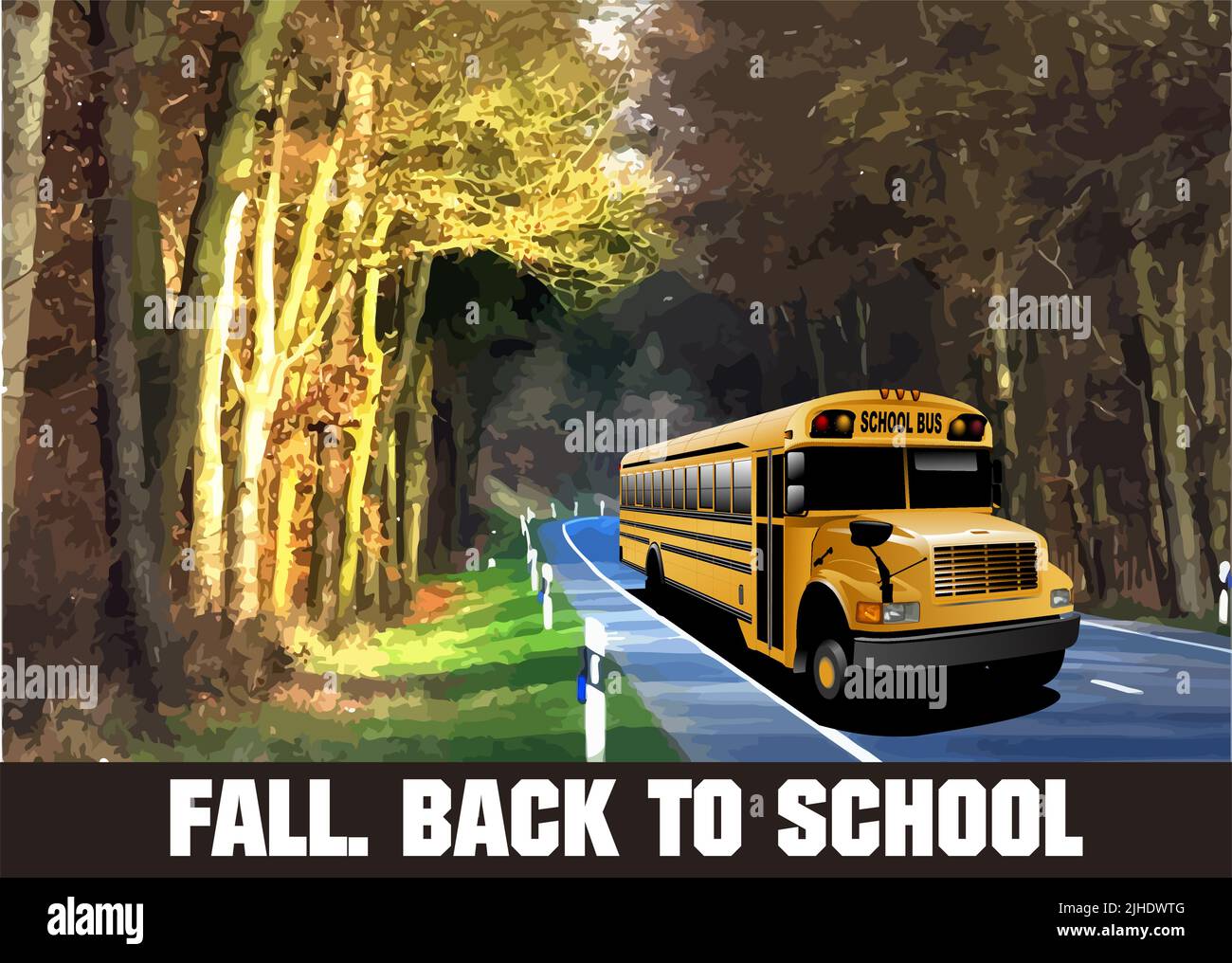 School bus on the road. Back to school. Vector 3d illustration Stock ...