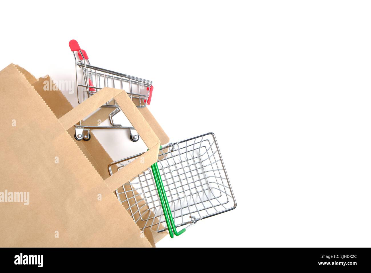 Paper bag, shopping cart and shopping basket white background Stock ...