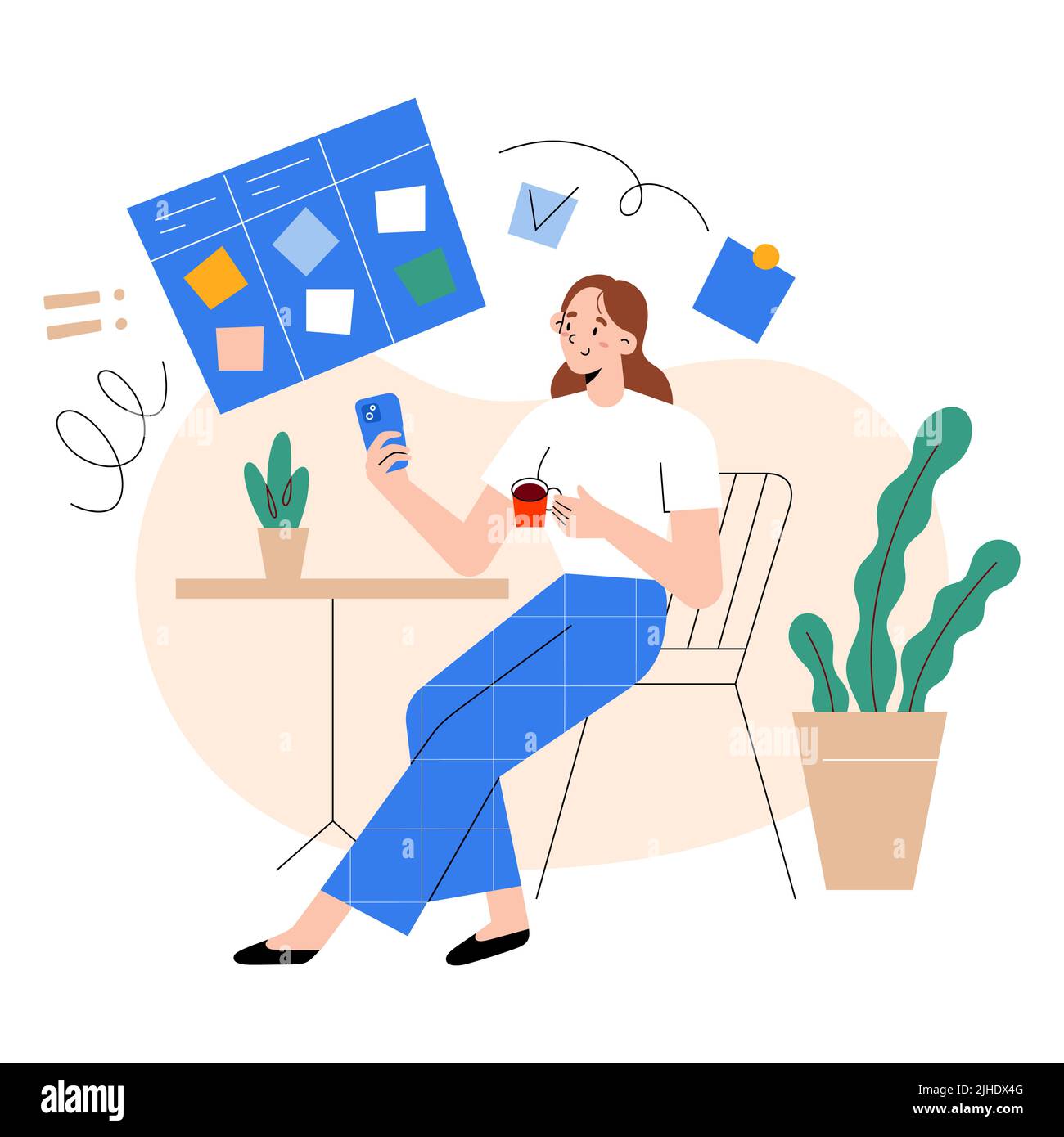 Note-Taking App concept, young woman taking notes using her smartphone ...