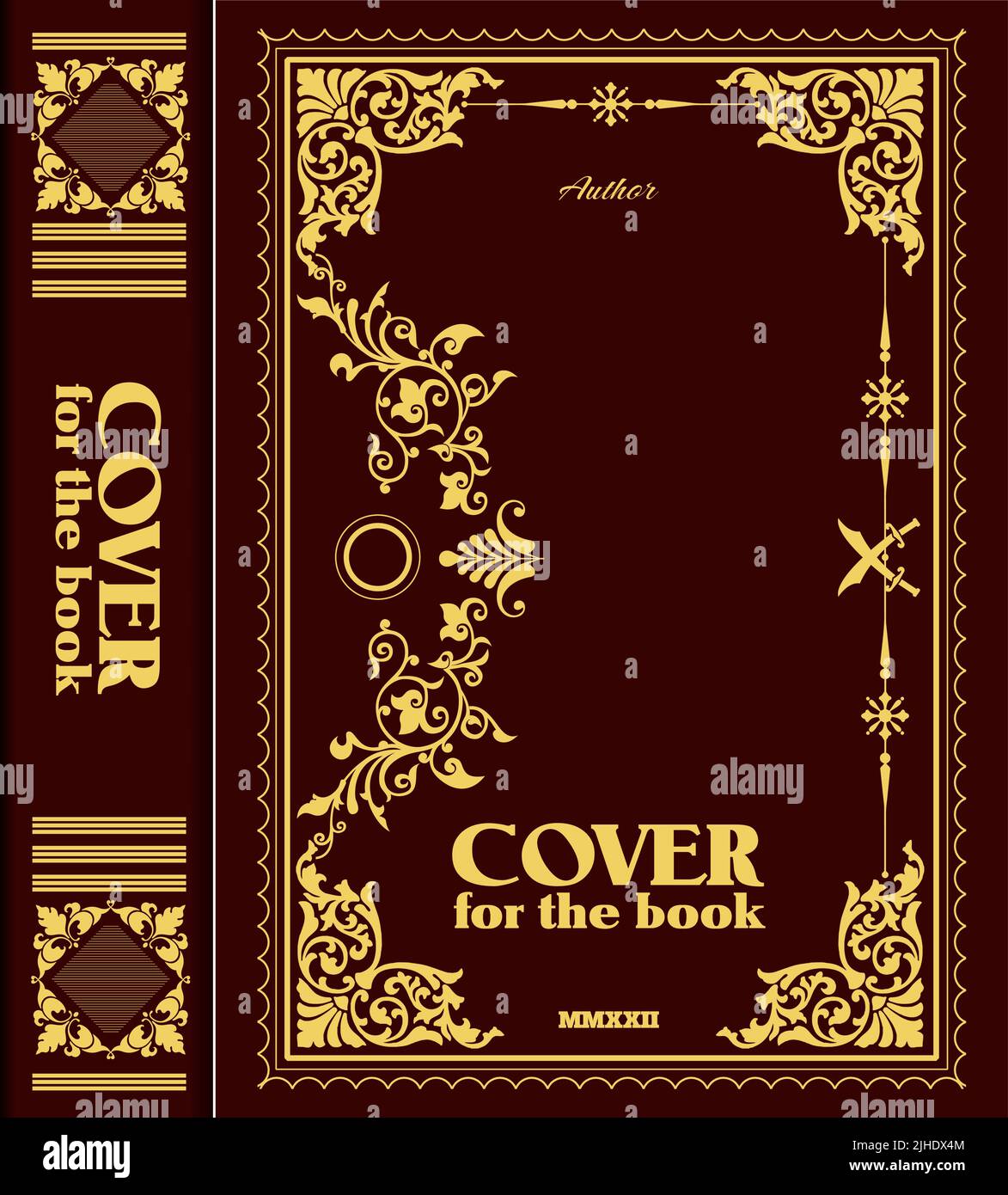 Ornate leather book cover and Old retro ornament frames. Royal Golden ...