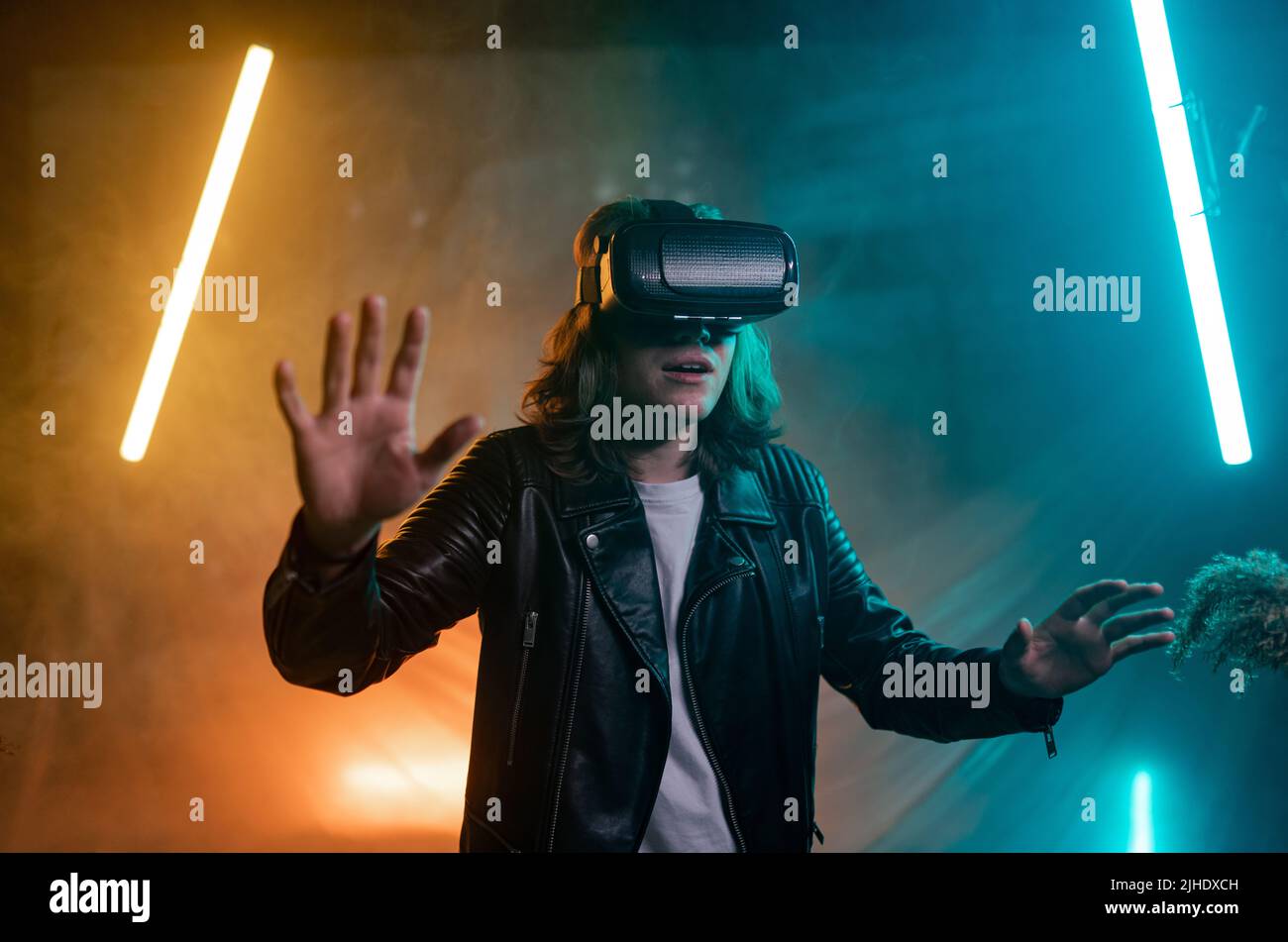 Metaverse digital cyber world technology, man with virtual reality VR ...