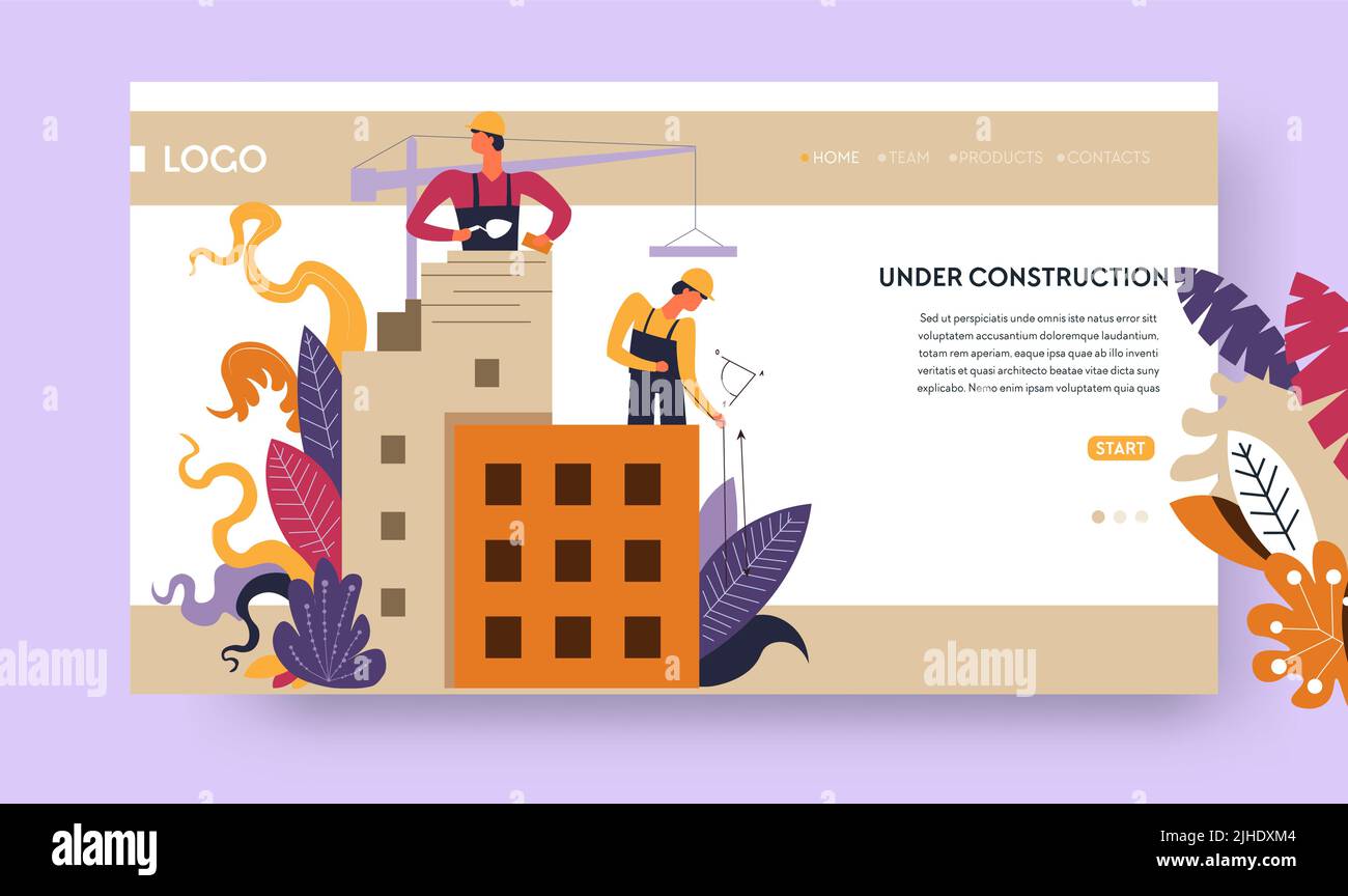 Building industry construction process online web page template vector ...