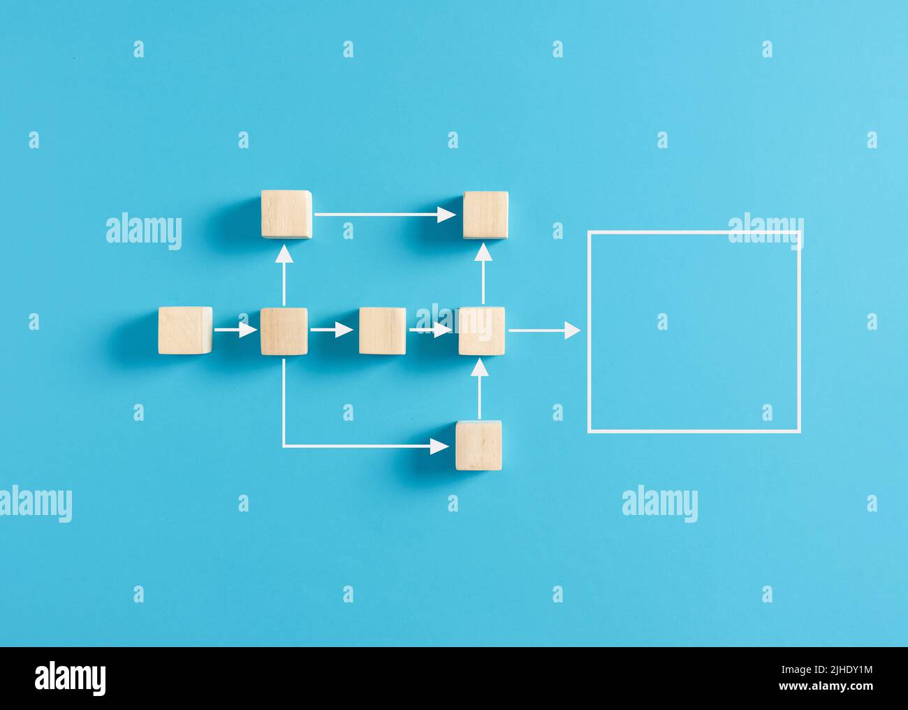 Business workflow and process automation flowchart. Wooden cube blocks ...