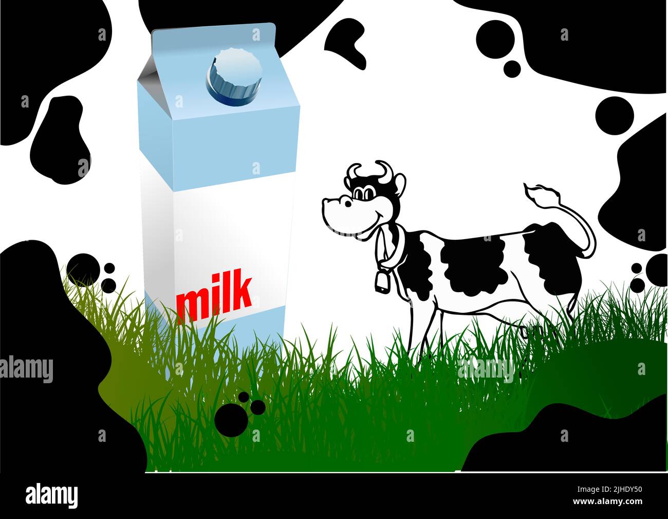 Dairy produces in carton box and cow image. Vector Stock Vector Image ...