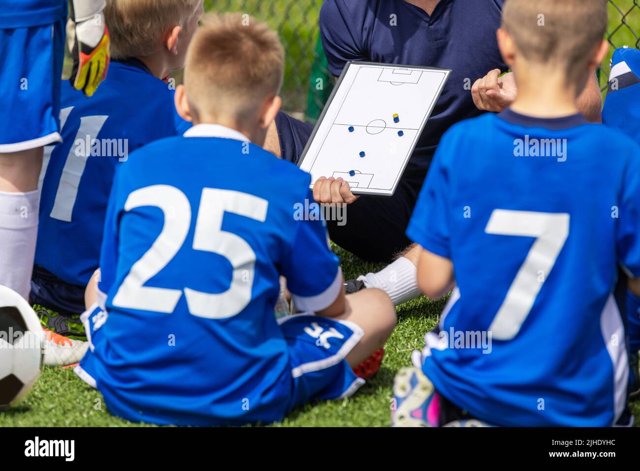 Sports Education For School Kids. Young Coach Explaining Game Tactics ...