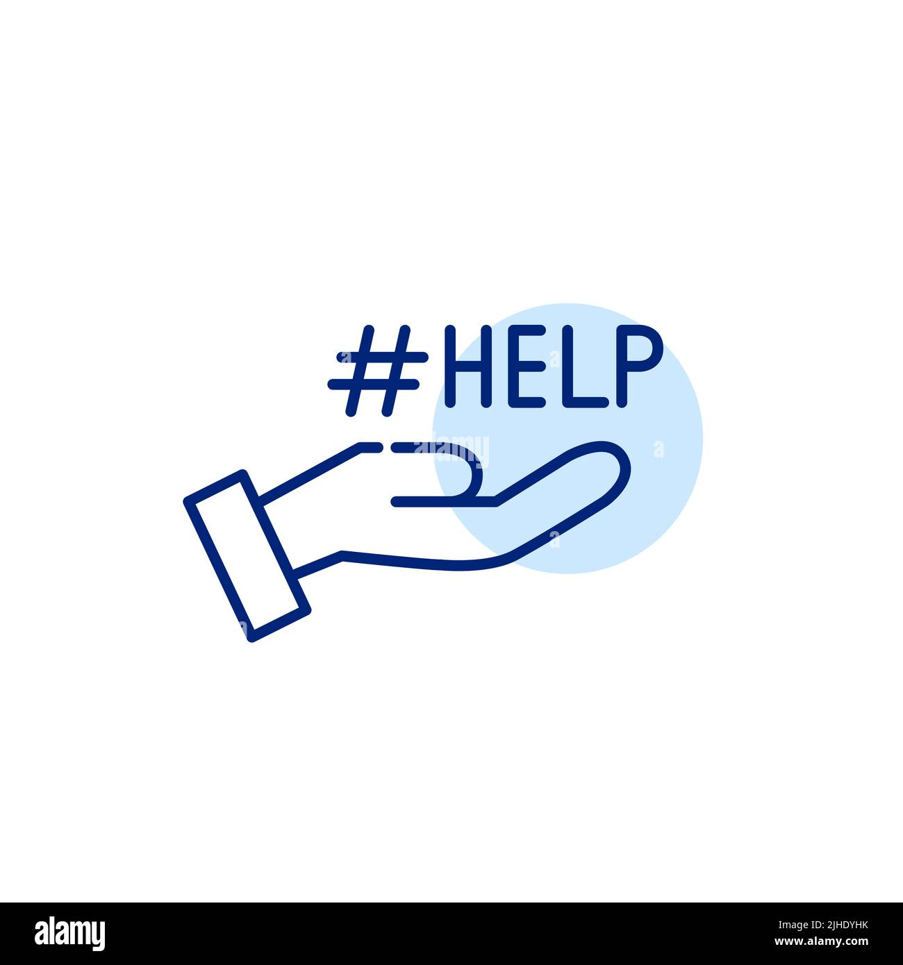 Hand holding word help with hashtag. Pixel perfect, editable stroke ...
