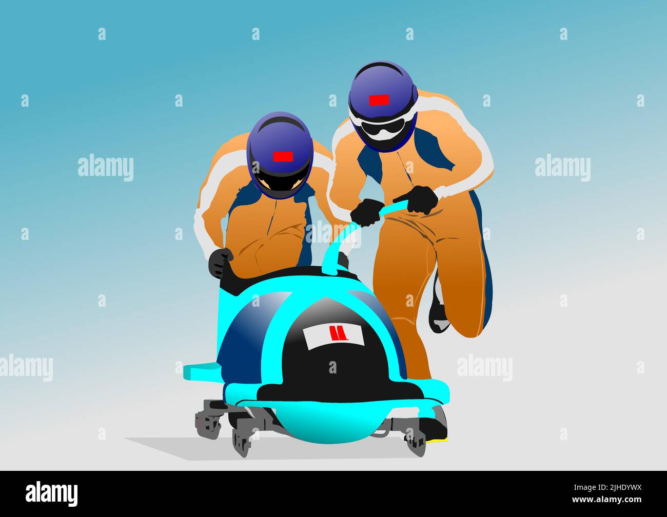 Two men team bobsleigh. 3d vector color illustration Stock Vector Image ...