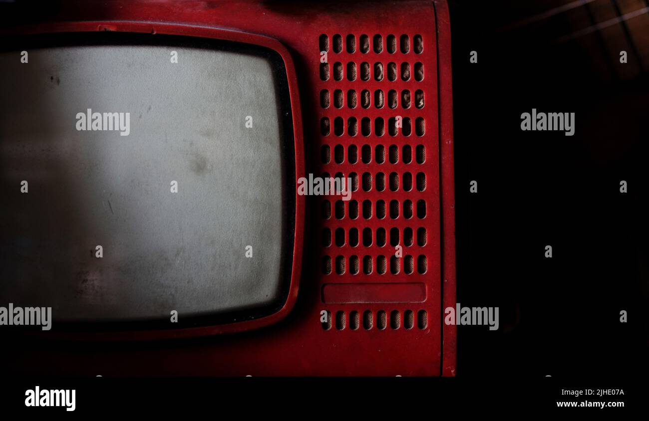 Red color old vintage retro Television. media Stock Photo - Alamy